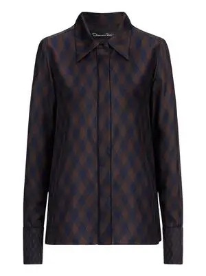 Oscar De La Renta Argyle Tie-neck Silk Twill Blouse - One-color