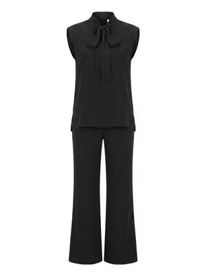 MODENAIRE Sleeveless Tie-neck Blouse And Wide-leg Trouser Set - Black