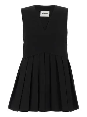 JIL SANDER Virgin Wool Pleated Top - Black