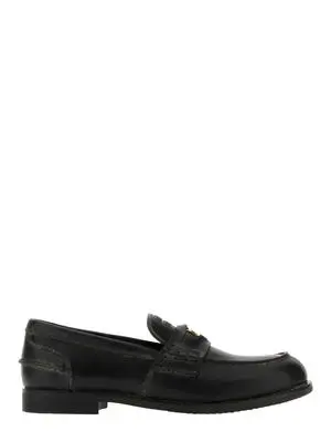 Miu Miu Leather Loafers With Rubber Sole - Black