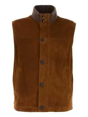Brioni Brushed Suede Vest With Cupro Lining - Brown