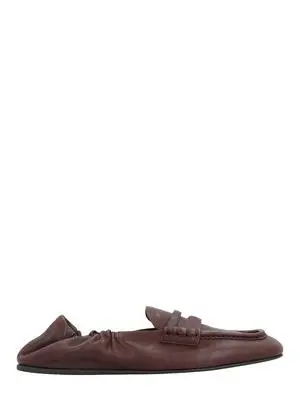 Miu Miu Ruched Leather Loafers - Brown