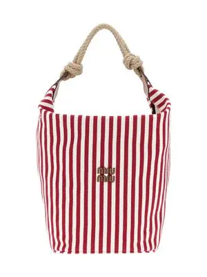 Miu Miu Miu Miu Embroidered Canvas Bucket Handbag Stripped