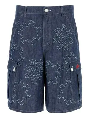 Marni Embroidered Denim Bermuda Shorts - Blue