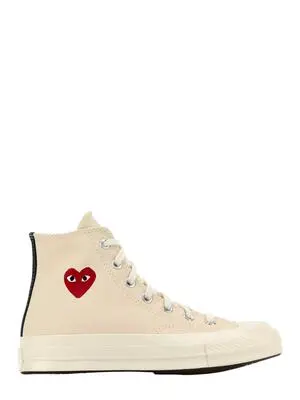 Play Comme Des Garcon High Top Canvas Sneakers With Heart Motif - White