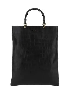 JIL SANDER Medium Croc Effect Leather Shopper With Golden Hardware - Black