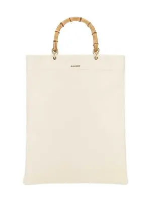JIL SANDER Ovine Leather Tote Bag With Bamboo Handles - White