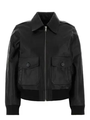 A.p.c. Leather Bomber Jacket With Classic Collar - Black