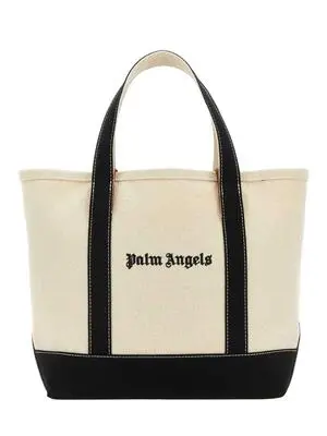 Palm Angels Palm Print Canvas Shopping Tote - White