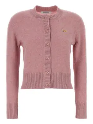 Maison Kitsuné 100% Wool Cardigan With Fox Embroidery - Pink