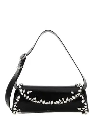JIL SANDER Leather Cannolo Mini Crossbody Handbag With Embellishments - Black