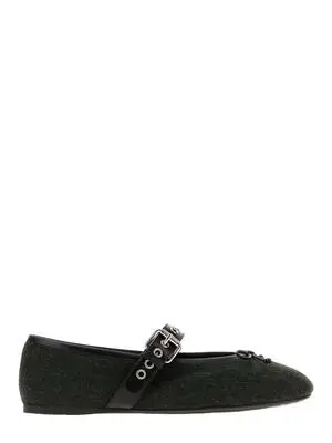 Miu Miu Flannel Ballerina Flats With Buckled Strap - Green