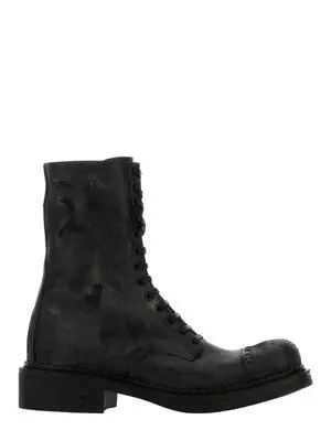 Miu Miu Leather Lace-up Combat Boots - Black