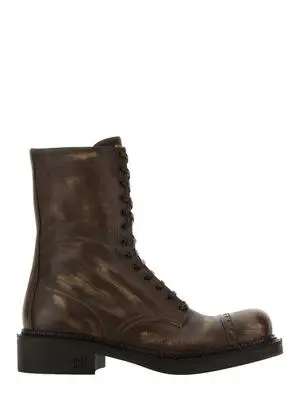 Miu Miu Leather Lace-up Combat Boots - Brown