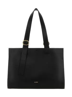 JIL SANDER Leather Shopping Tote With Gold-tone Hardware - Black