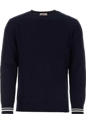 Valentino Garavani Navy Textured Cotton Sweater - Blue