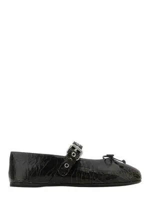 Miu Miu Leather Buckled Ballerina Flats - Black
