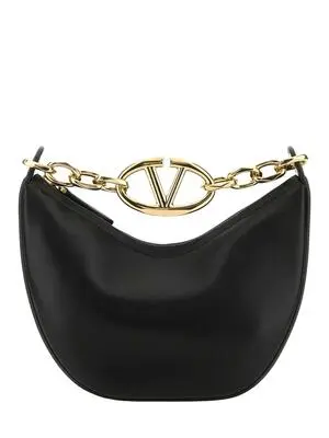 Valentino Garavani Small Vlogo Moon Hobo Handbag In Leather - Black