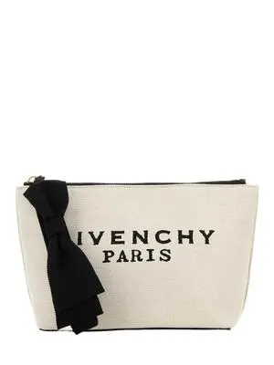 Givenchy Mini Canvas Pouch Handbag With Bow Detail - White