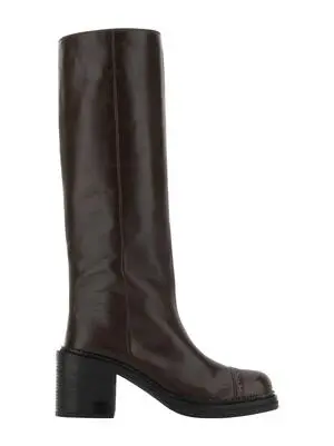 Miu Miu Chocolate Leather Mini Boots With High Heel - Brown