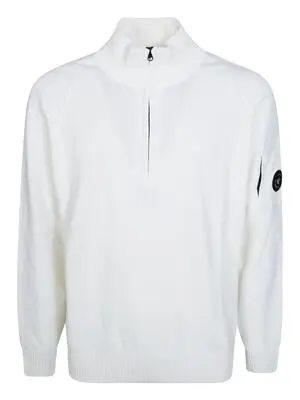 C.P. COMPANY Lambswool Quarter Zip Sweater - Bianco