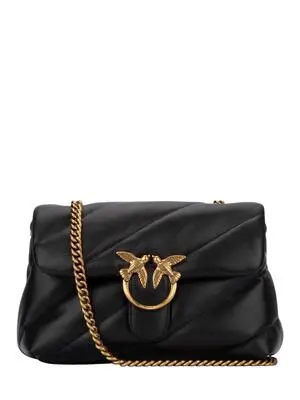 Pinko Leather Crossbody Bag With Chain Strap - Black