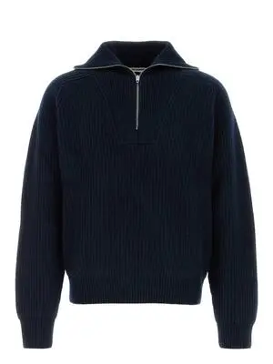 JIL SANDER Quarter Zip Wool Polo Shirt - Blue