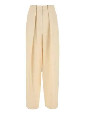 STELLA MCCARTNEY STELLA MCCARTNEY Cream Viscose-Linen Blend Wide-Leg Pant