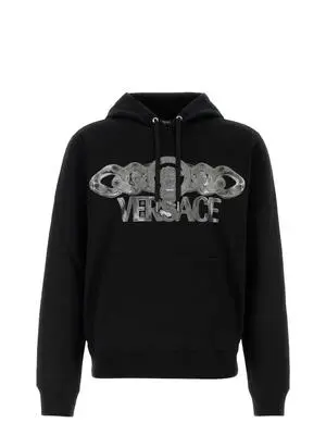 Versace 100% Cotton Hoodie With Graphic Logo - Black