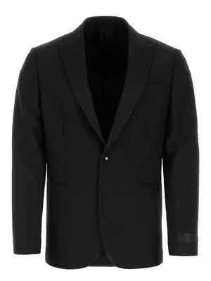 Versace Wool Blend Blazer With Mohair Detail - Black