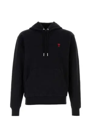 AMI Paris Embroidered Logo Hoodie - Black