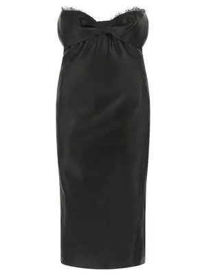 Saint Laurent Satin Slip Dress With Bow Detail - Black