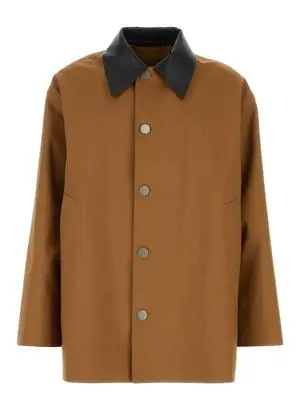 JIL SANDER Tailored Organic Cotton Jacket With Leather Collar - Camel