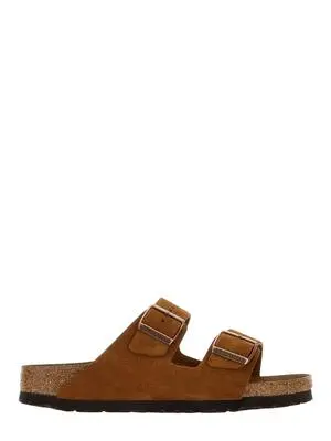 BIRKENSTOCK BIRKENSTOCK Arizona Suede Buckled Slides Camel