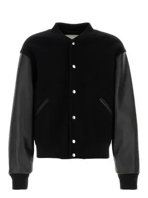 JIL SANDER Virgin Wool Bomber Jacket With Leather Sleeves - Black