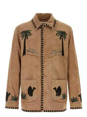 BAZISZT Suede Leather Fuga Jacket With Desert Embellishments - Camel