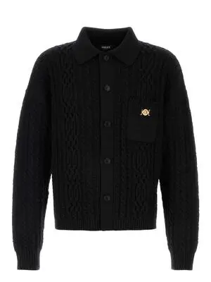 Versace Pure Virgin Wool Cable Knit Cardigan - Black