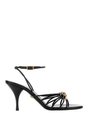 Versace Nappa Leather Stiletto Heeled Sandals With Ankle Strap - Black