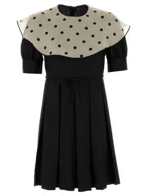VALENTINO Valentino Garavani Black Pleated Mini Dress With Polka Dot Overlay