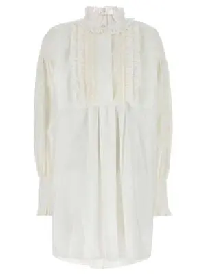 Valentino Garavani Mini Dress In Cotton-linen Blend With Silk - White