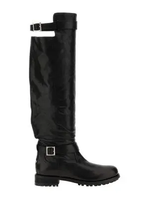 JIMMY CHOO Lambskin Leather Biker Boots With Rubber Sole - Black
