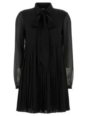 Versace Crepe Mini Dress With Bow Detail - Black