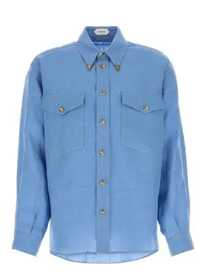 Versace 100% Linen Button-down Shirt - Light Blue