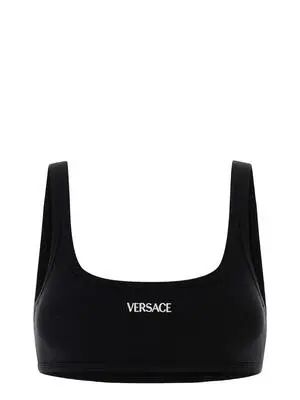 Versace Stretch Cotton Bra With Embroidery Details - Black