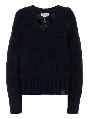 Stella McCartney V-neck Wool Cable Knit Sweater - Blue