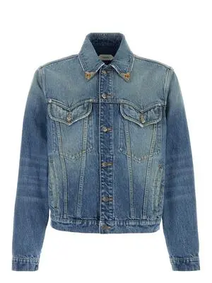 Versace Denim Jacket With Classic Collar - Blue