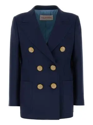 Valentino Garavani Double Breasted Wool Blazer - Blue