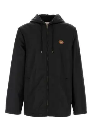 Valentino Garavani Zip Up Nylon Windbreaker With Logo - Black