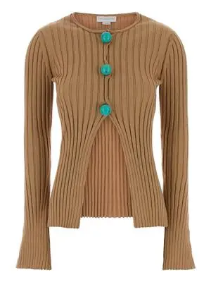 Stella McCartney Ribbed Cotton Cardigan - Camel