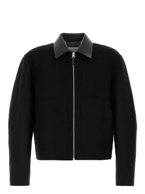Givenchy Slate Wool Zip-up Jacket With Leather Collar - Black